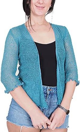 Mimosa Mesdames Femme Grande Taille Boléro au Crochet Briller en Dentelle Plaine Etendue Résille Cardigan Haussement Dépaules (Taille Unique, Dark Teal)