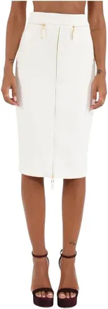 Elisabetta Franchi Femme, Jupes, Blanc, Taille: 38 FR Jupe légère en crêpe avec détail zip
