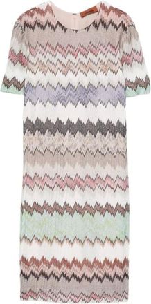 Missoni Femme, Robes, Multicolore, Taille: 36 FR Robe Courte en Tricot Zigzag &agrave; Manches Courtes