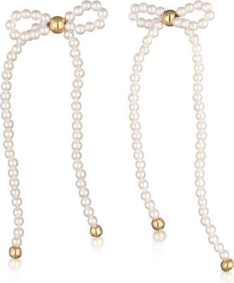 Elli Boucles doreilles noeuds pendantes en perles et argent sterling 925 plaqué or - Blanc