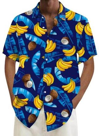 Generic Chemise hawa&iuml;enne d&eacute;t&eacute; pour homme - Motif palmier hawa&iuml;en des Cara&iuml;bes - Chemise amusante &agrave; manches courtes boutonn&eacute;e - Coupe ample - Style cubain - S