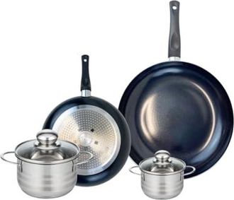 Fackelmann ELO 9734750 Batterie de cuisine 4 pi&egrave;ces, Ensemble de 2 Po&ecirc;les de cuisson 24 et 32 cm et 2 faitouts 12 et 16 cm Elo Prima Brillant, inox, induction