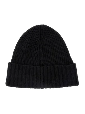 Stone Island Boys Black Beanie With Logo Patch Virgin Wool Hat