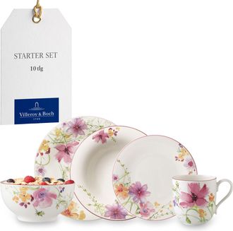 Villeroy & Boch Mariefleur Starter-Set Bunt, Spülmaschinenfest, Mikrowellensicher, Geschirrset 2 Personen, Geschirr Set Blumendekor, Tafelservice, Essgeschirr, Kombis