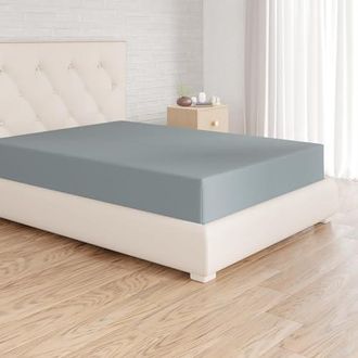 Amazon Basics Spannbettlaken, 160 x 200 x 30 cm, Mikrofaser, Spannbetttuch - Matratzenhöhe bis 30 cm, Spa Blau