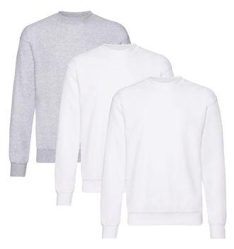 Fruit Of The Loom Herren Classic Set In Sweat, 3 Pack Sweatshirt,2X Weiss + 1x Grau + 1 HL Kauf Notizblock, 3XL (3er Pack)