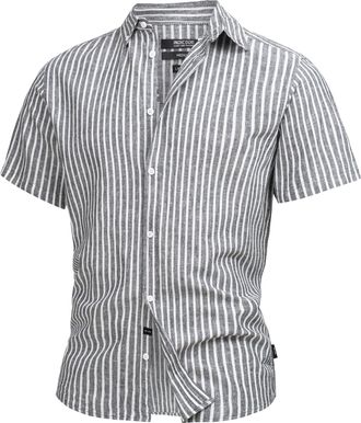 Indicode Herren INBravida Leinenhemd Kurzarm-Hemd mit Button-Down-Kragen | Herrenhemd Sommerhemd f&uuml;r M&auml;nner Navy, XXL