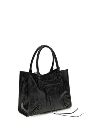Balenciaga Womens Le City Tote Mini Handbag Black Lamb Ovis Aries Handbags Hand Bags