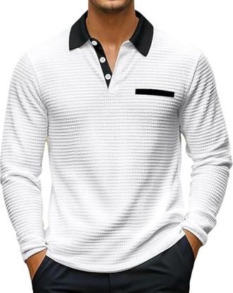 Generic Polo pour homme - Col patchwork gaufr&eacute; - T-shirt urbain &eacute;l&eacute;gant - Coupe droite - T-shirt de golf confortable et respirant - T-shirt de sport l&eacute;ger et 