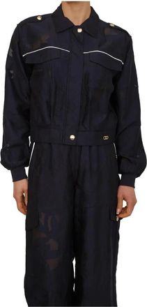 Liu Jo Femme, Vestes, Bleu, Taille: 44 FR Jacquard Bomber Jacket