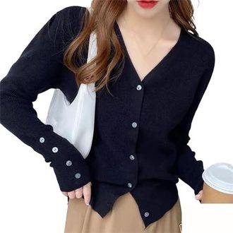 Generic Pull dhiver d&eacute;contract&eacute; &agrave; col en V pour femme - Haut tendance cor&eacute;en &agrave; manches longues - Solide et basique, Noir/blanc, taille unique