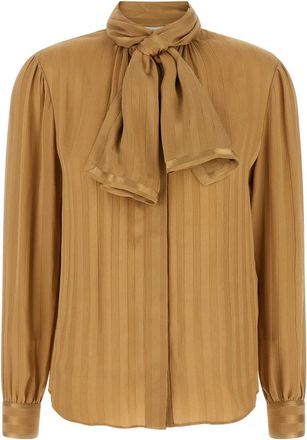 Saint Laurent Gestreifte Schleifenbluse - - Blouses & Shirts - Damen - Beige - XS