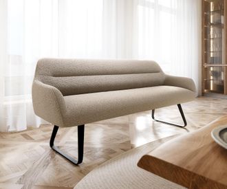 DELIFE Esszimmerbank Taya-Flex 200 cm Boucl&eacute; Schlamm Kufengestell flach Schwarz Taschenfederkern, B&auml;nke