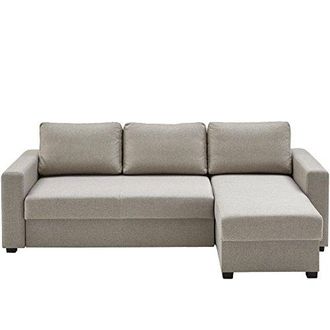 Atlantic Home Collection DUBLIN Schlafsofa, Polsterecke mit Federkern und Bettfunktion, Stoff, Warmes Grau, 150 x 234 x 89 cm
