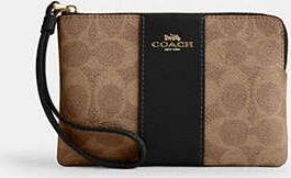 Coach Tasche aus gestreiftem Signature-Canvas mit Handschlaufe und Rundumreißverschluss