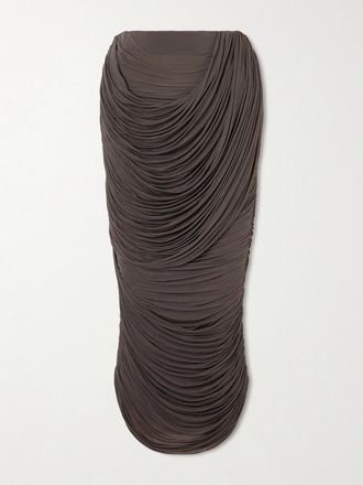 Magda Butrym Jupe Midi En Jersey Fronc&eacute;e - Marron