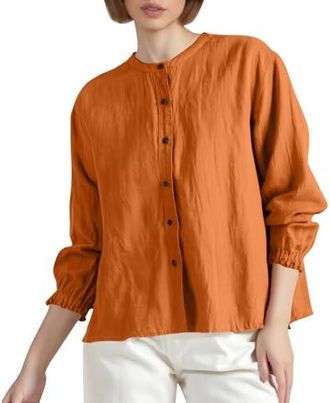 Generic Vestes r&eacute;tro boh&egrave;me en lin pour femmes, coupe ample, col rond, manches retrouss&eacute;es, mode printemps automne 2026, Orange, XXL