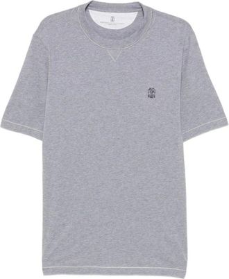 Brunello Cucinelli Homme, Tops, Gris, Taille: 3XL T-shirt &agrave; col rond avec logo