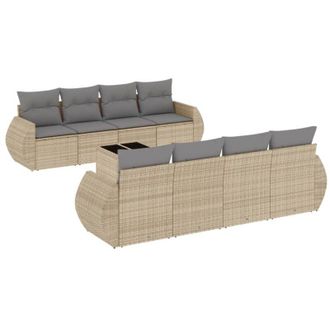 vidaXL Vidaxl - Salon de jardin avec coussins 9 pcs beige r&eacute;sine tress&eacute;e