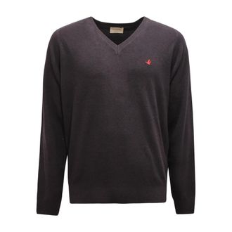 Brooksfield V-Ausschnitt Wollpullover Grau/Blau - - Knitwear - Herren - Grau - 2XL