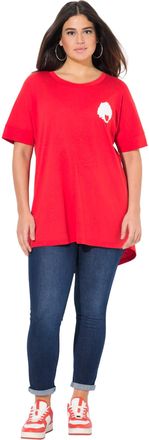 Ulla Popken Damen große Größen Übergrößen Plus Size T-Shirt, Rückendruck, Oversized, Rundhals, Halbarm neon rot 50+ 839829520-50+