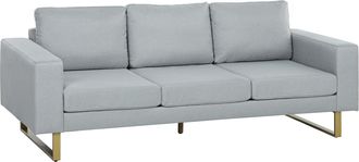 HOMCOM 3 Sitzer Sofa Dreisitzer Stoffsofa mit Kissen Armlehne Leinenoptik für Schlafzimmer 200 x 82 x 78 cm Hellgrau