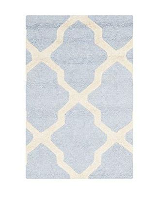 Safavieh Tapis géométrique pour Salon, Salle à manger, Chambre à coucher - Cambridge Collection, Tapis à poil court, Bleu clair et ivoire, 91 X 152 cm