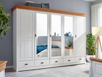 Ridgevalley home24 Massiver Drehtürenschrank Typ B 315cm Weiß/Kiefer Weiß/Kiefer Honig