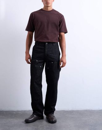 Topman Weite Carpenter-Jeans in Raw Black-Schwarz