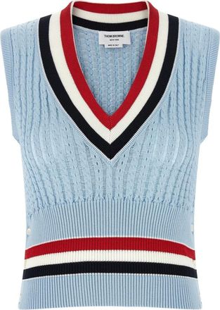 Thom Browne Femme, Pulls, Bleu, Taille: 34 FR RWB Cropped Knit Vest