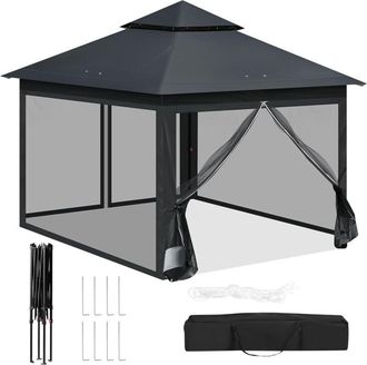 Woltu Woltu - Tonnelle de Jardin Extérieur Tonnelle Pliante 3x3m, avec Moustiquaire Amovible, Résistant aux uv, Double Toit Imperméable, Anthracite