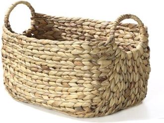 Calicosy Panier Jacinthe deau - Armature Métal - Fibres Naturelles - Avec Poignées Rondes - Panier De Rangement Pour Dressing, Chambre, Séjour - Grand Modèle -
