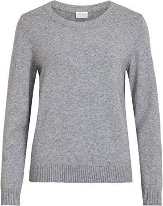 Vila Pull en Maille Col Rond Medium Grey Melange XXL Medium Grey Melange XXL