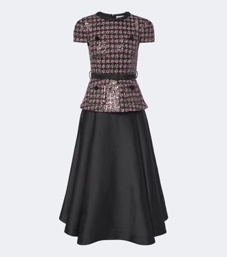 Self Portrait Midikleid aus Boucl&eacute; und Taft mit Pailletten