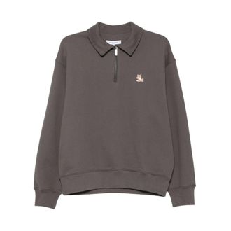 Maison Kitsun&eacute; Sweatshirt mit Rei&szlig;verschluss und Logo-Patch - - Sweatshirts & Hoodies - Herren - Grau - XL
