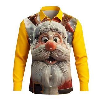 Generic Chemises de Noël pour hommes drôle Père Noël imprimé hauts à manches longues décontractés boutonnés chemisiers automne hiver vêtements col montant che