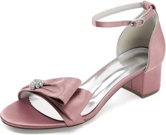 Generic Femmes Mari&eacute;e Chunky Heels Sandales Chaussures Satin&eacute;e Bout Ouvert Talons Bas Dress F&ecirc;te Mariage Soir&eacute;e Chaussures 4.5Cm,Nude Pink,36 EU