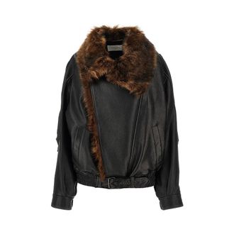 Saint Laurent Nappa leather jacket with shearling collar Woman 38