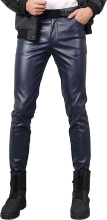 ORANDESIGNE Herren Slim Fit Soft PU Faux Leder Biker Hose Lederhosen wasserdichte Lederhose Weich Motorradhose Business Kunstleder Hosen Warme Winter Fleecehose F