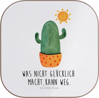 Mr. & Mrs. Panda Tischuntersetzer Kaktus Sonne - Geschenk, Untersetzer f&uuml;r Gl&auml;ser, Liebeskummer, Freundin, Coaster, eckiger, Geschenkidee, Motivation, gl&auml;seruntersetze