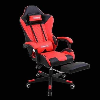 Herzberg HG8081-RED, Chaise de Bureau et Gaming, Cuir PVC, Réglable et rembourré, avec Oreiller pour Le Cou et Soutien Lombaire, Pivotant 360 degrés, Capacité 