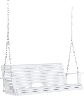 OUTSUNNY H&auml;ngebank Gartenschaukel Schaukelbank mit faltbarem Couchtisch f&uuml;r 2-3 Personen Tannenholz Patio Terrasse Hinterhof komfortable 150 x 75 x 53 cm Wei&szlig;