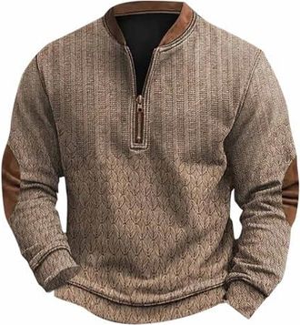 Generic Pull à col rond pour homme - Imprimé western - Fermeture éclair - Sweat à capuche dhiver, kaki, 3XL