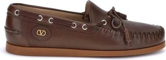 Valentino Garavani Homme, Chaussures, Brun, Taille: 45 EU Mocassins Bateau Palm Avenue Pompons Cuir