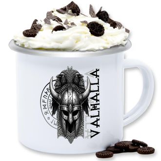 Shirtracer Emaille Tasse Blechtasse - Wikinger & Walhalla - Odin Raben Runen - Valhalla Viking Deko - 300 ml - Wei&szlig; Silber - nordische mythologie vikings nordisc