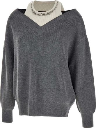 Liu Jo Femme, Pulls, Gris, Taille: 40 FR Pull avec broderies orn&eacute;es de bijoux