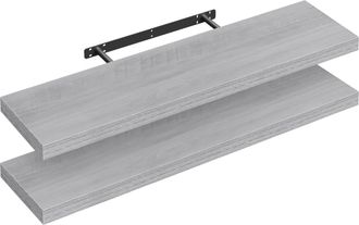 Woltu Wandboard 2er Wandregal CD DVD Regal Bücherregal Schweberegal Holz Board 90x22.9x3.8cm grau Eiche für Büro, Wohnzimmer, Schlafzimmer, Küche RG9370grei