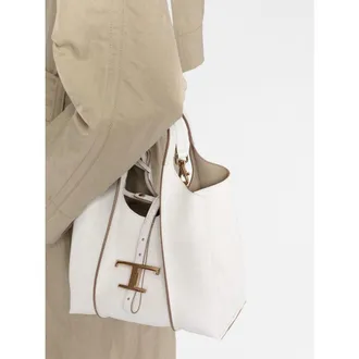 Tod's Calf Leather with Metal T Logo Tote Bag - White