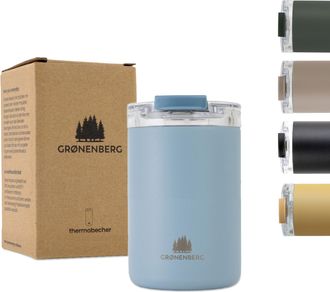 Groenenberg Thermobecher 320 ml | Kaffeebecher to go 100% Auslaufsicher | H&auml;lt mind. 4 h warm | Coffee to go Becher aus recyceltem Edelstahl (Sky)