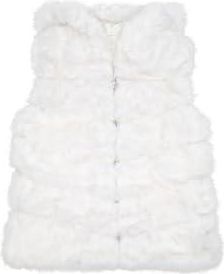 Queen Helena Manteau de fourrure sans manches chaud veste dhiver décontractée élégante femme PLC03-1, Blanc, Taille unique